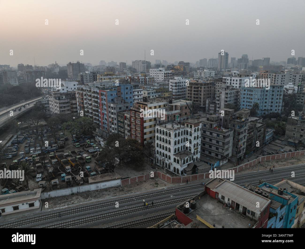 Aerial view of dense urban landscape with high-rise buildings and ...