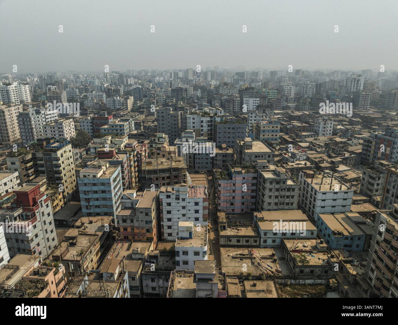 Aerial view of a crowded urban landscape with modern buildings and ...