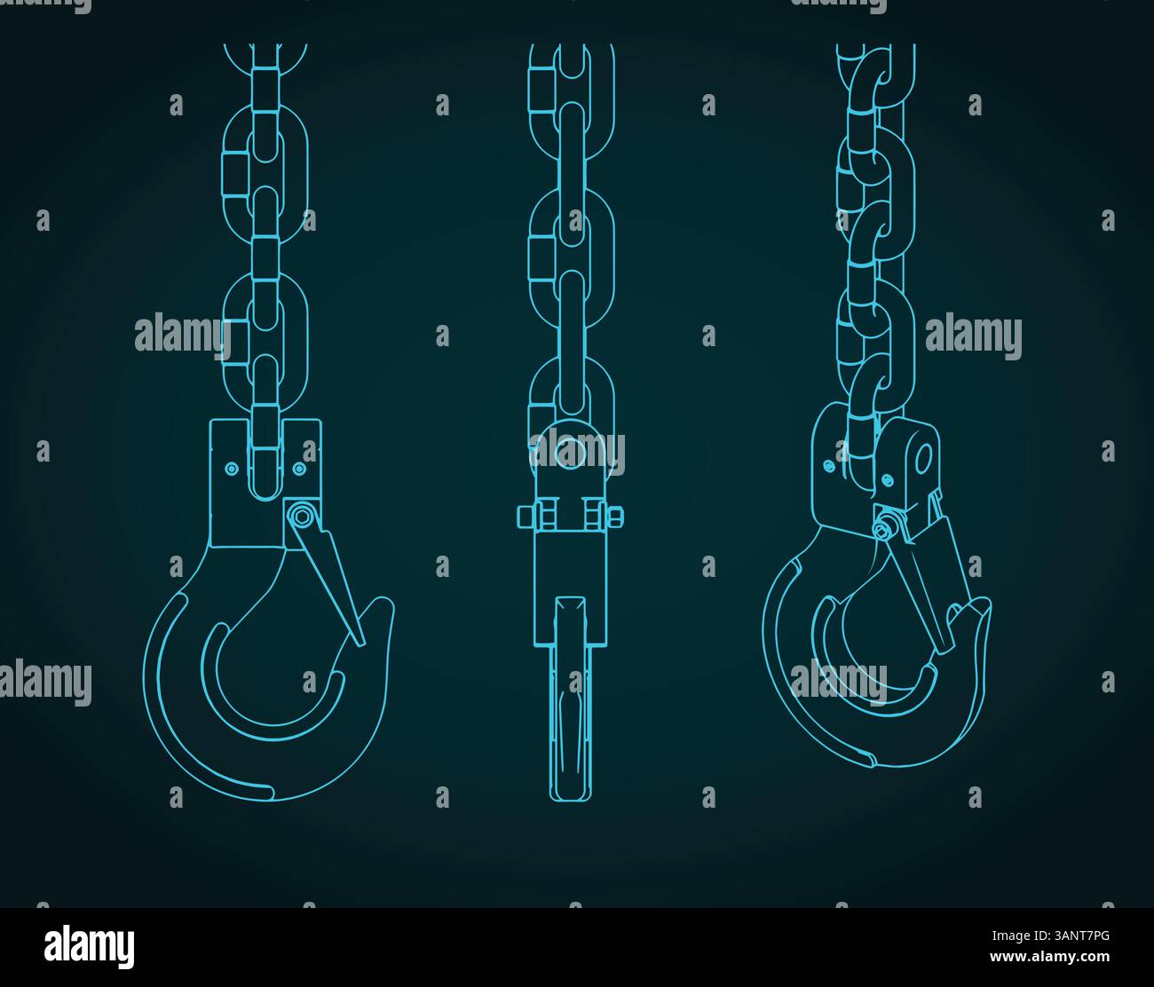 Lifting hook and chains blueprints stylized vector illustration Stock ...