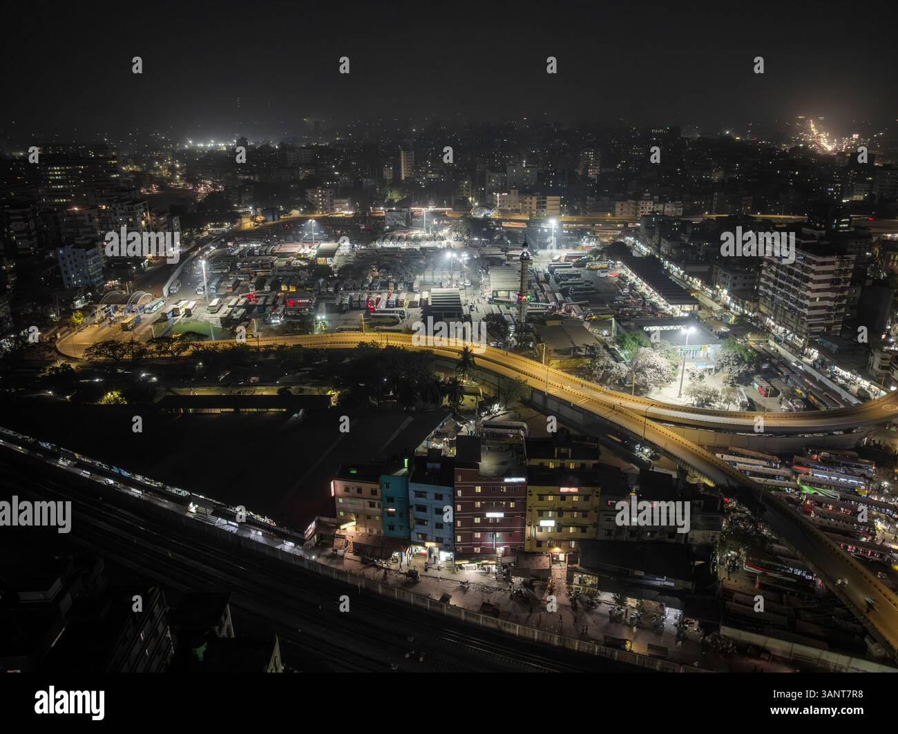 Aerial view of a bustling urban cityscape with modern buildings and ...