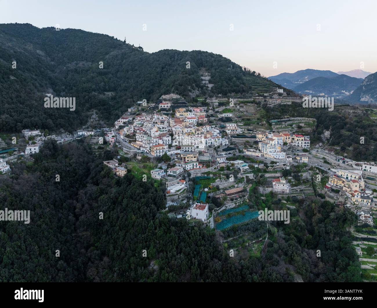 Aerial view of Albori, a small town along the Amalfi Coast, Salerno ...