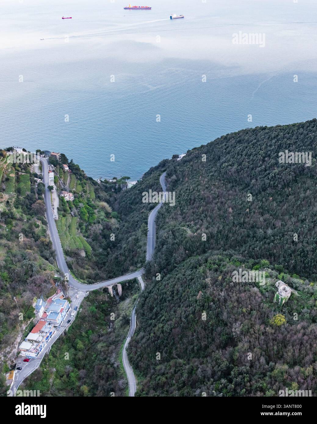 Aerial view of Albori, a small town along the Amalfi Coast, Salerno ...