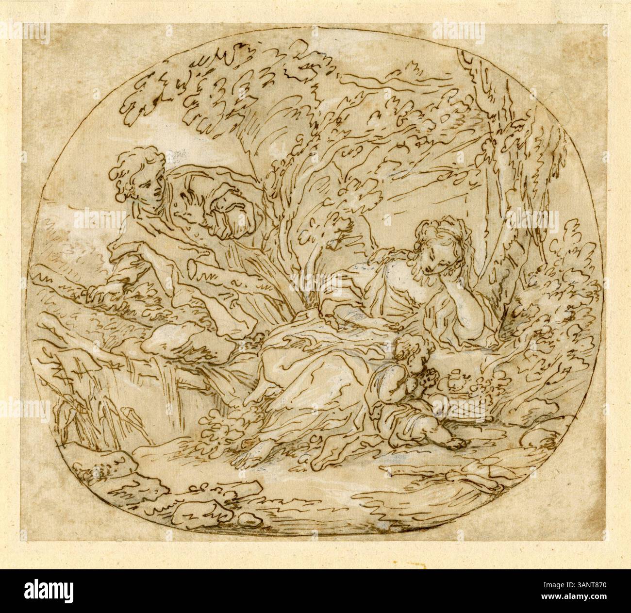 This pen and ink drawing by Jacques-Philippe Caresme depicts two lovers ...