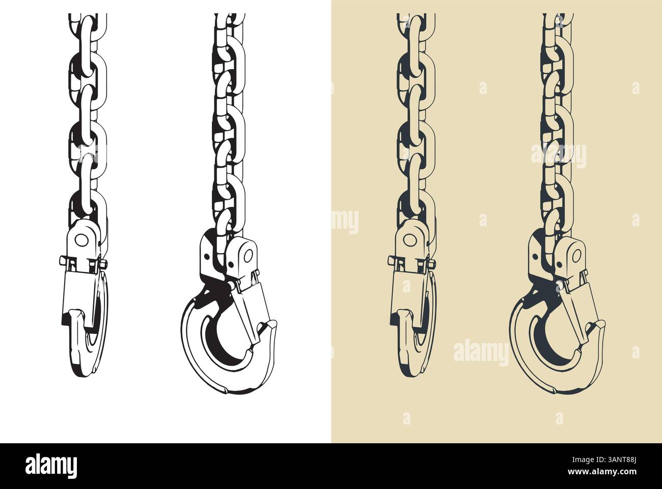 Lifting hook and chains close up stylized vector illustrations Stock ...