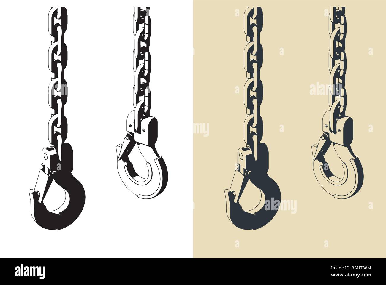 Lifting hook and chains close up stylized vector illustrations Stock ...