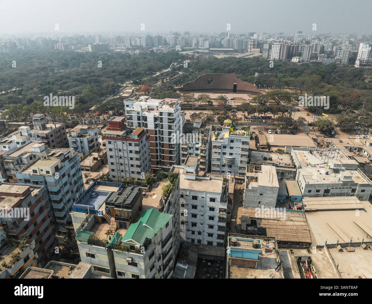 Aerial view of bustling cityscape with dense high-rise buildings and ...