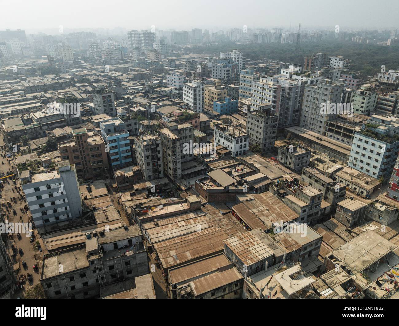 Aerial view of densely populated urban skyline with modern apartment ...