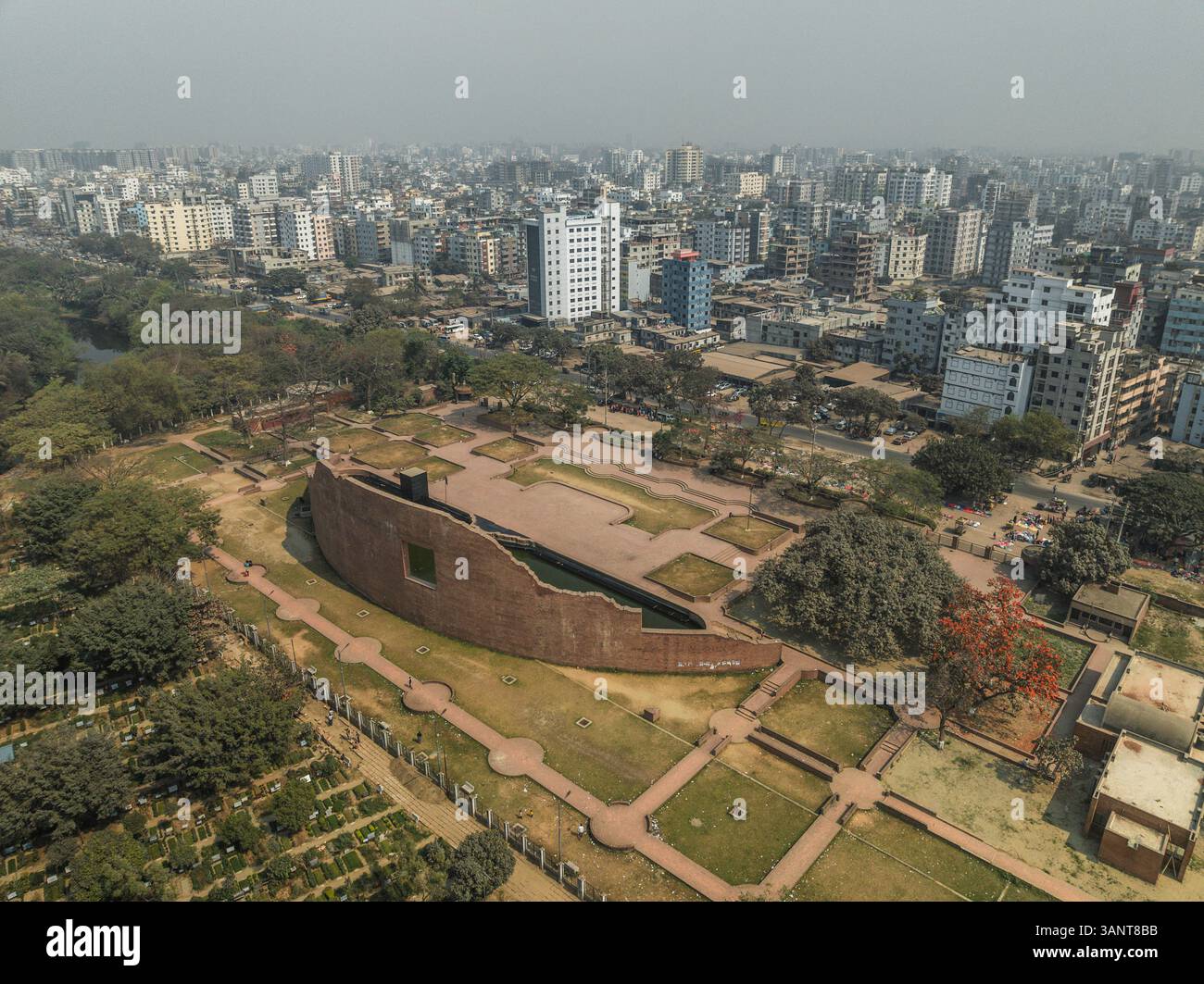 Aerial view of rayer bazar boddhyo bhumi surrounded by modern buildings ...