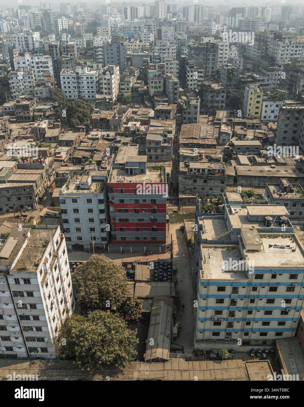 Aerial view of densely populated urban skyline with modern architecture ...
