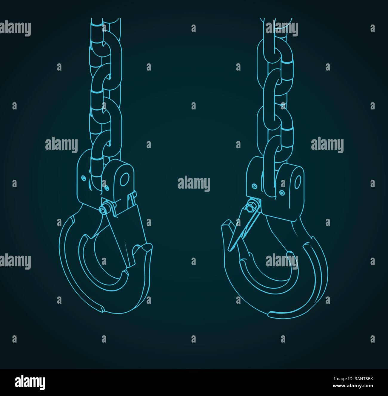 Lifting hook and chains isometric blueprints stylized vector ...
