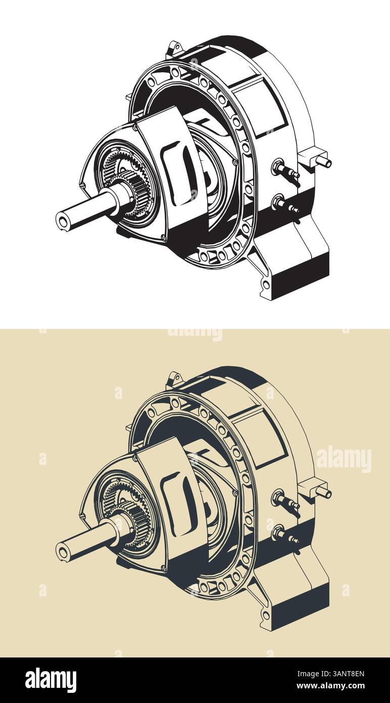 Isometric illustrations of the cylinder, rotor and eccentric shaft ...