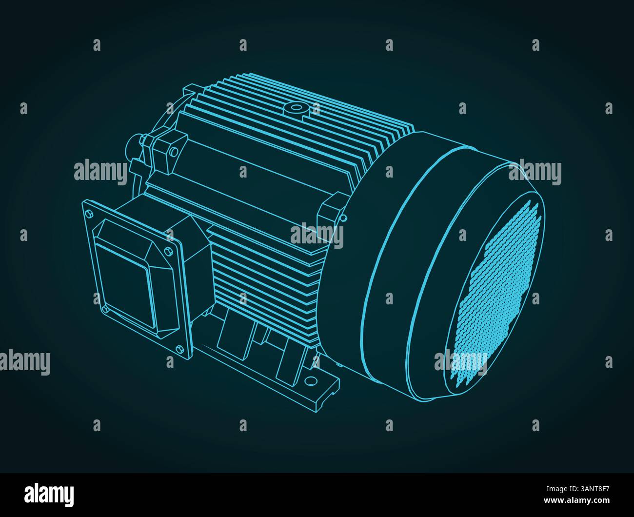 Electric motor blueprint stylized vector illustration Stock Vector ...