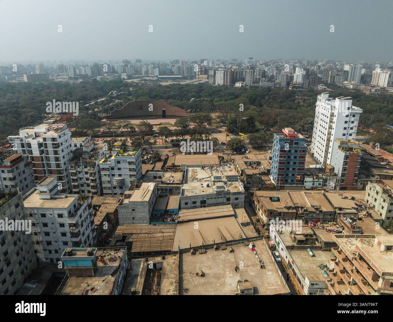 Aerial view of a crowded urban skyline with high-rise buildings and ...