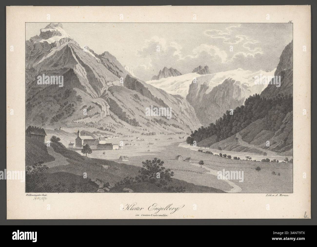 Lithograph by Johann Rudolf Follenweider, illustrating the Engelberg ...