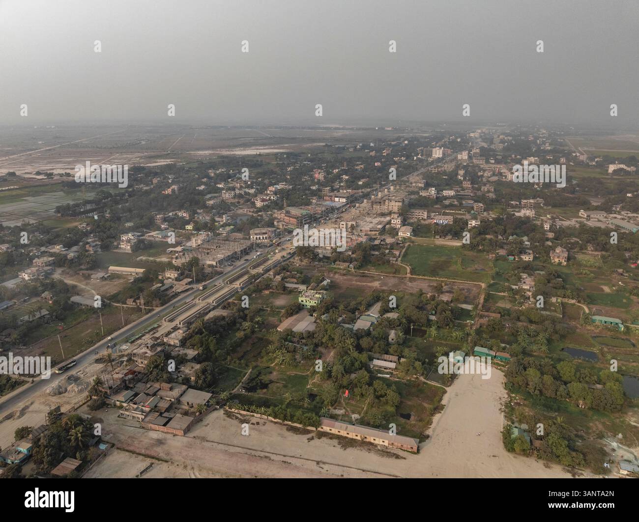 Aerial view of vibrant urban landscape with cityscape, roads, and ...