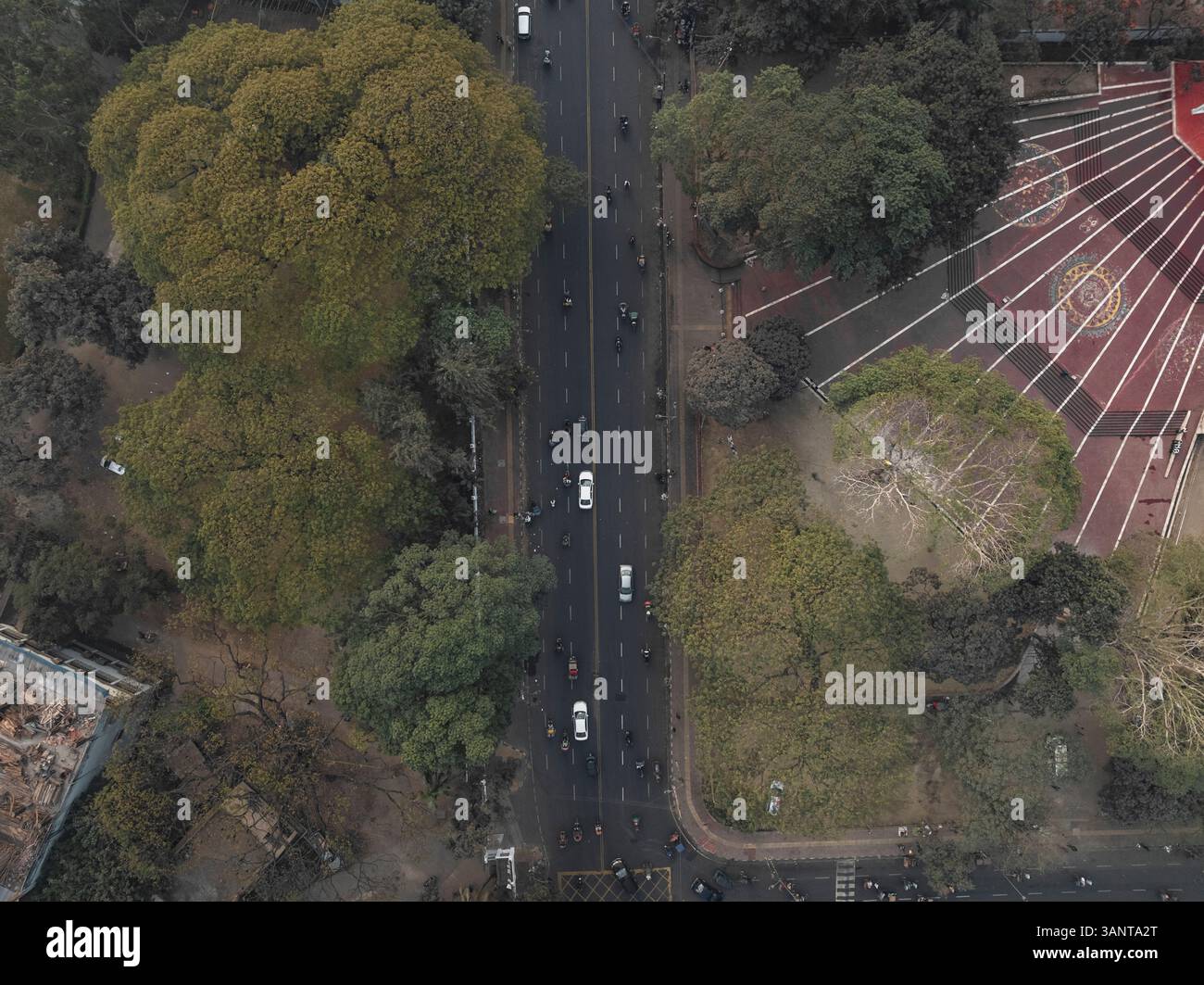 Aerial view of central shaheed minar surrounded by urban landscape and ...