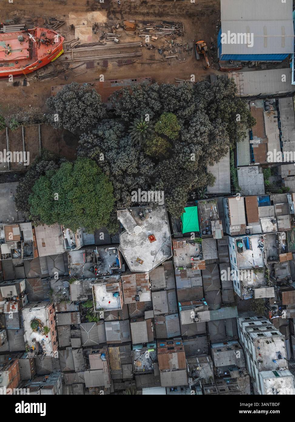 Aerial view of Sadar Ghat along the Buriganga River with dense urban ...