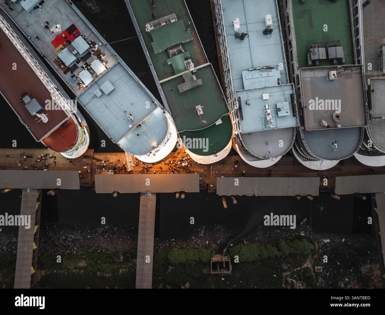 Aerial view of bustling Sadar Ghat with boats docked along the ...