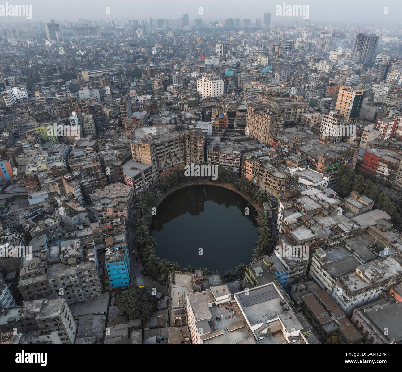 Aerial view of the crowded urban landscape with high-rise buildings and ...