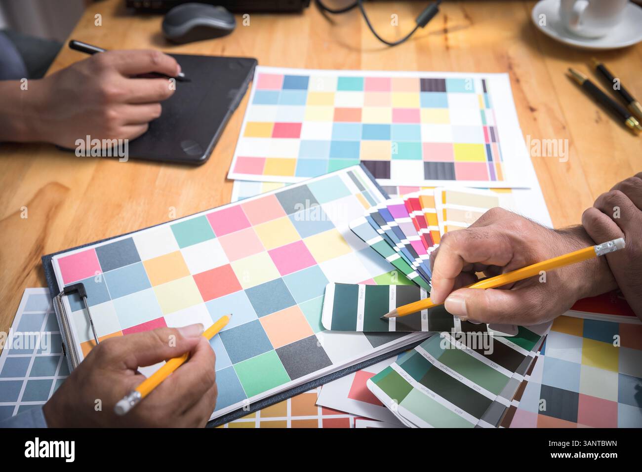 Interior designer chooses a color chart for home design. Graphic ...