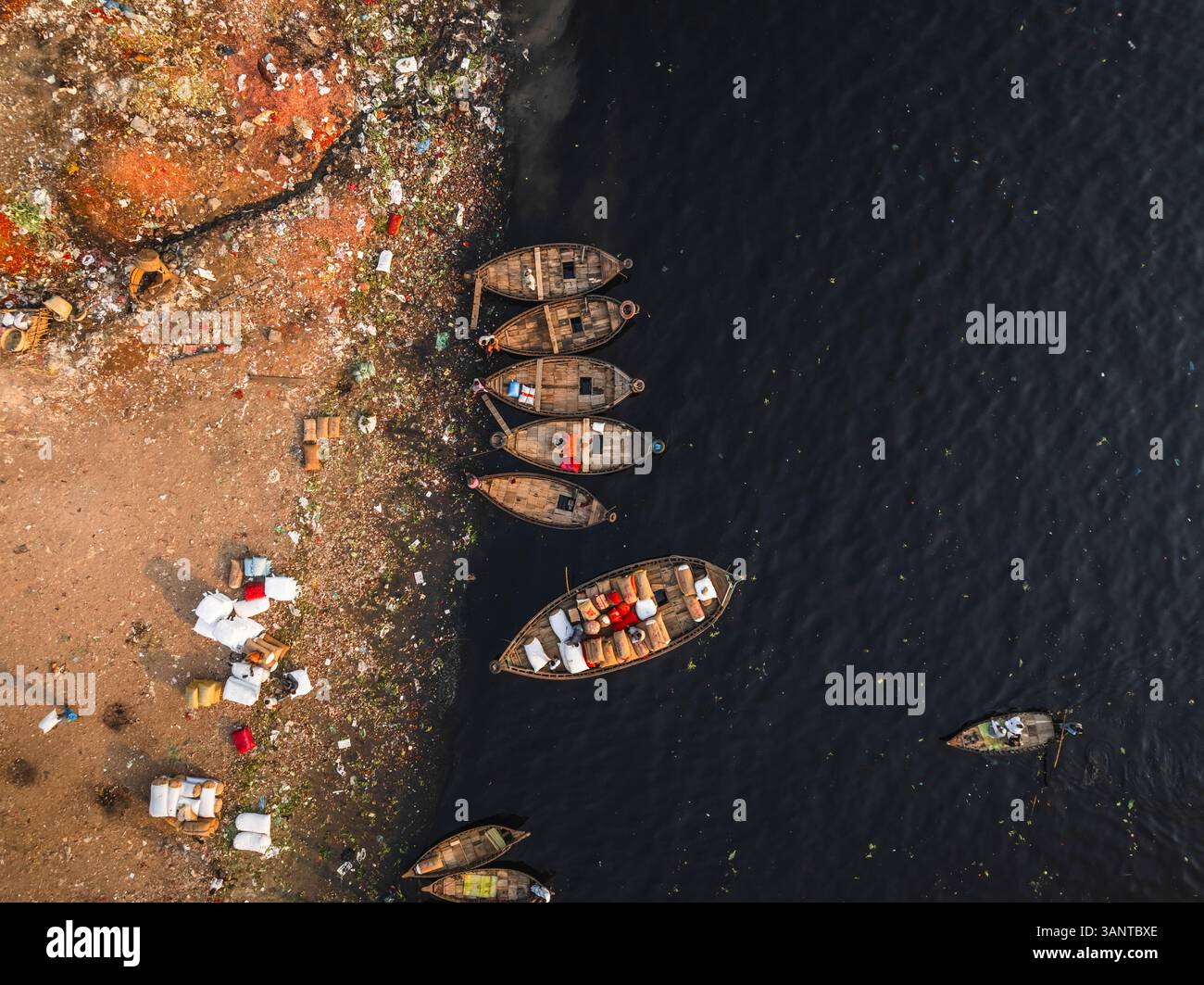 Aerial view of Sadar Ghat along the Buriganga River with traditional ...