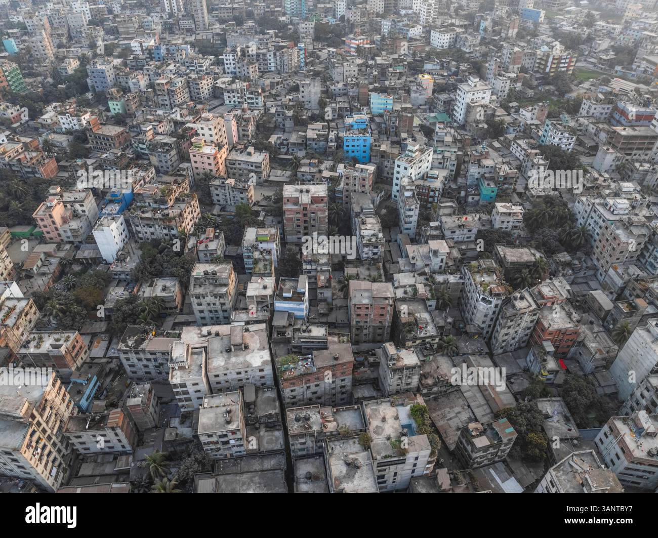 Aerial view of densely populated urban landscape with high-rise ...