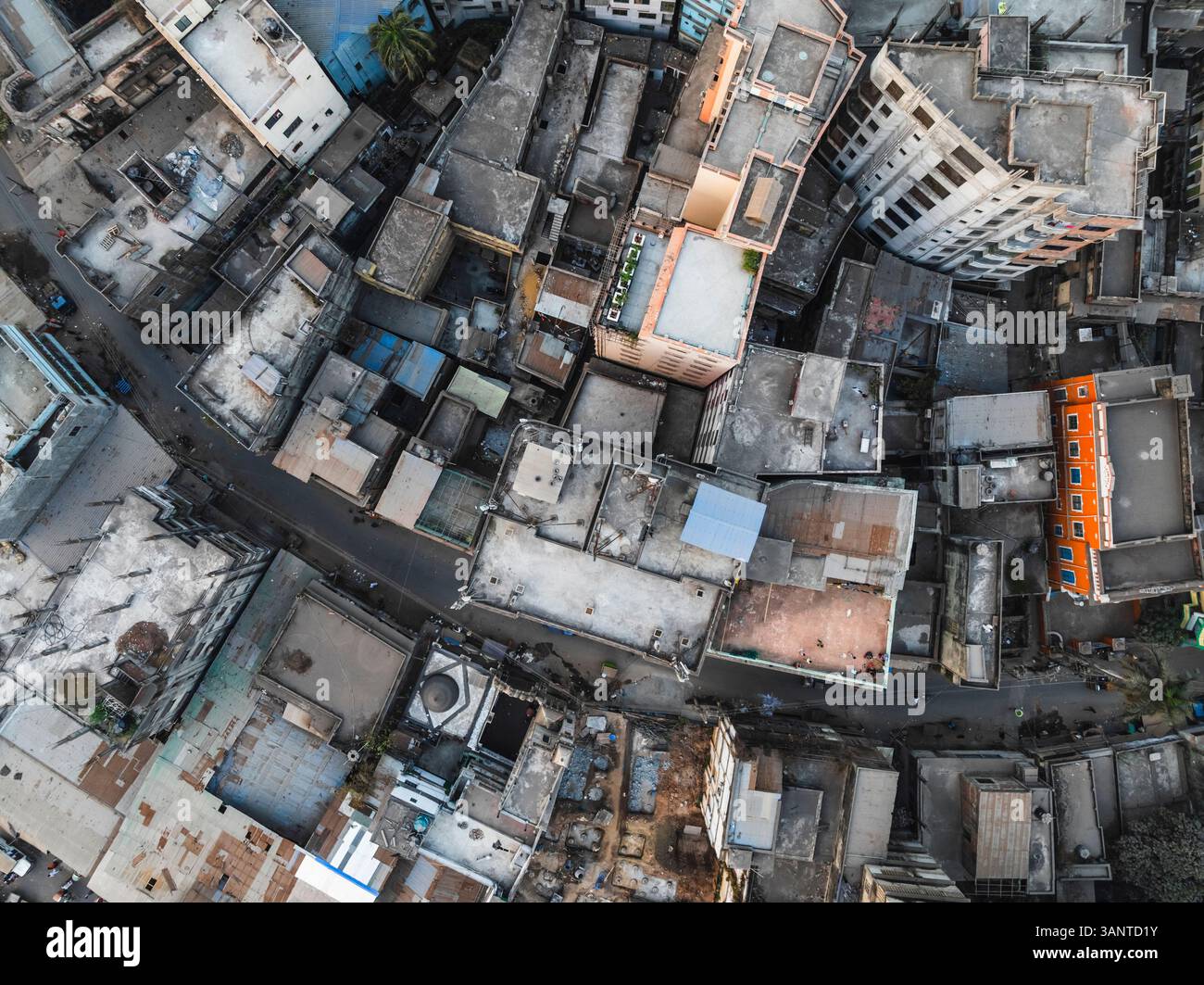 Aerial view of dense urban landscape with buildings and rooftops in Sadar Ghat, Sutrapur Thana ...