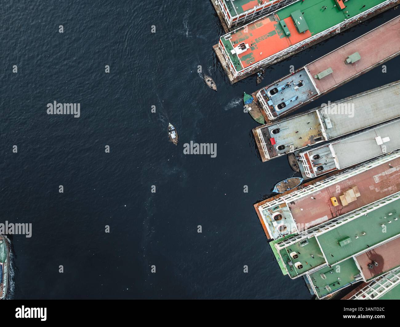 Aerial view of Sadar Ghat with busy shipping activities along the ...
