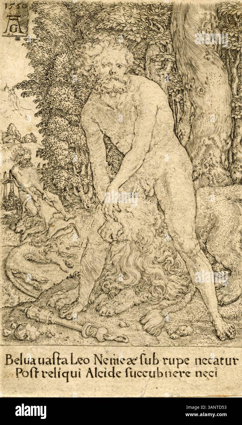 'Hercules and the Nemean Lion' by Heinrich Aldegrever, created in 1550 ...