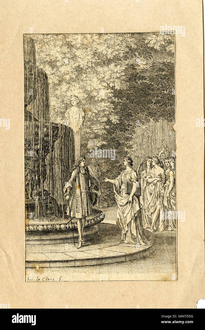 A 17th-century print by Sébastien Leclerc, *Palace Garden Scene ...