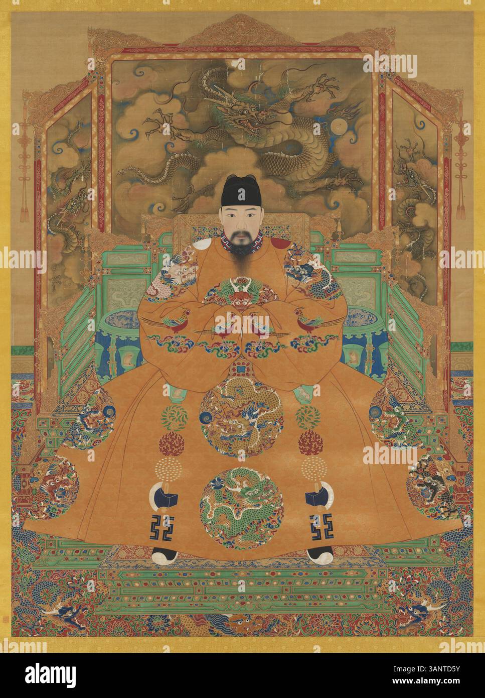 A seated portrait of Emperor Xiaozong of the Ming Dynasty, painted in ...
