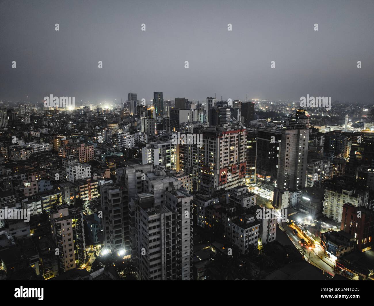 Aerial view of bustling downtown skyline with modern skyscrapers and ...