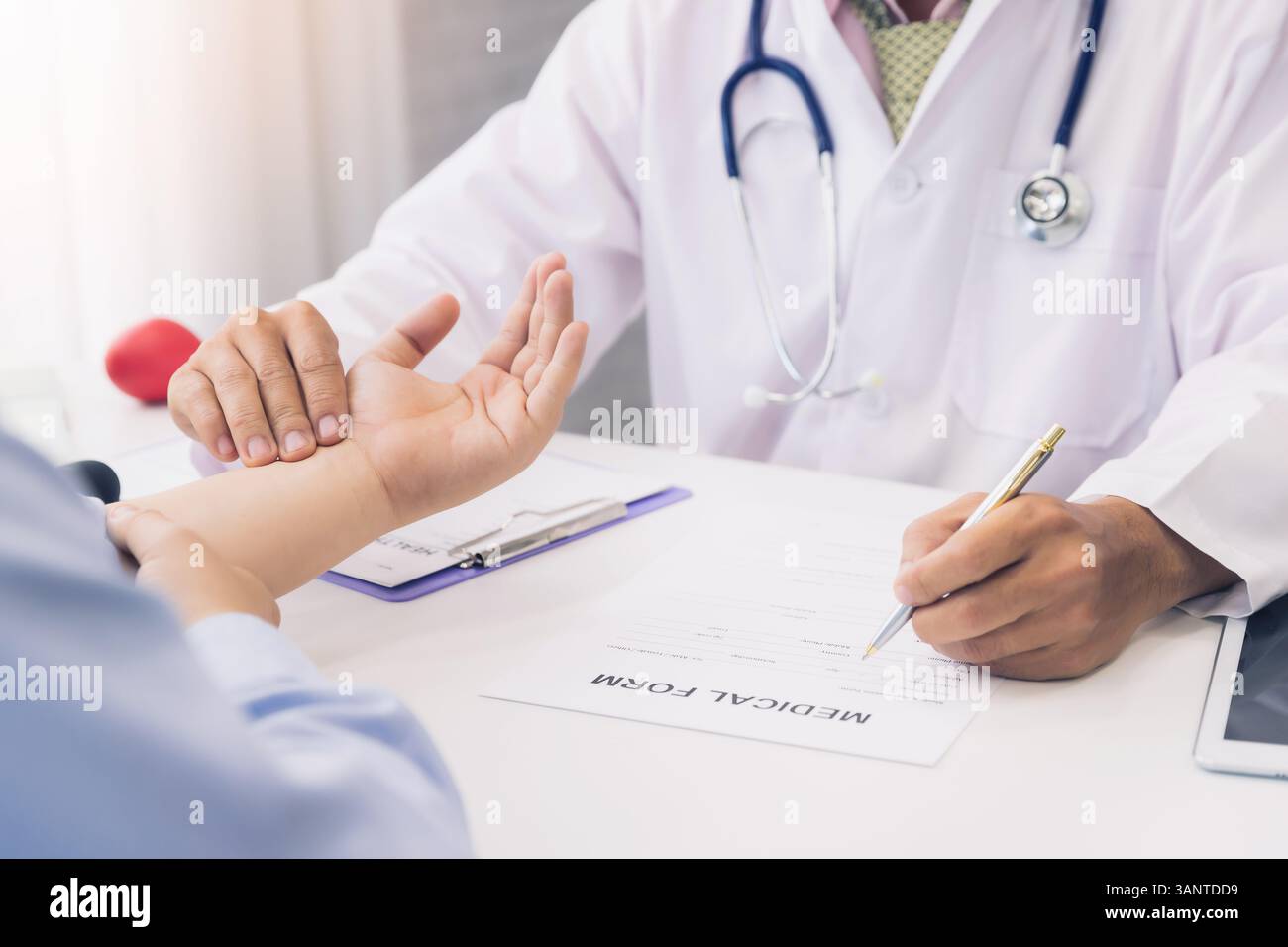Doctor examining patient pulse by hands. Healthcare and medical service ...