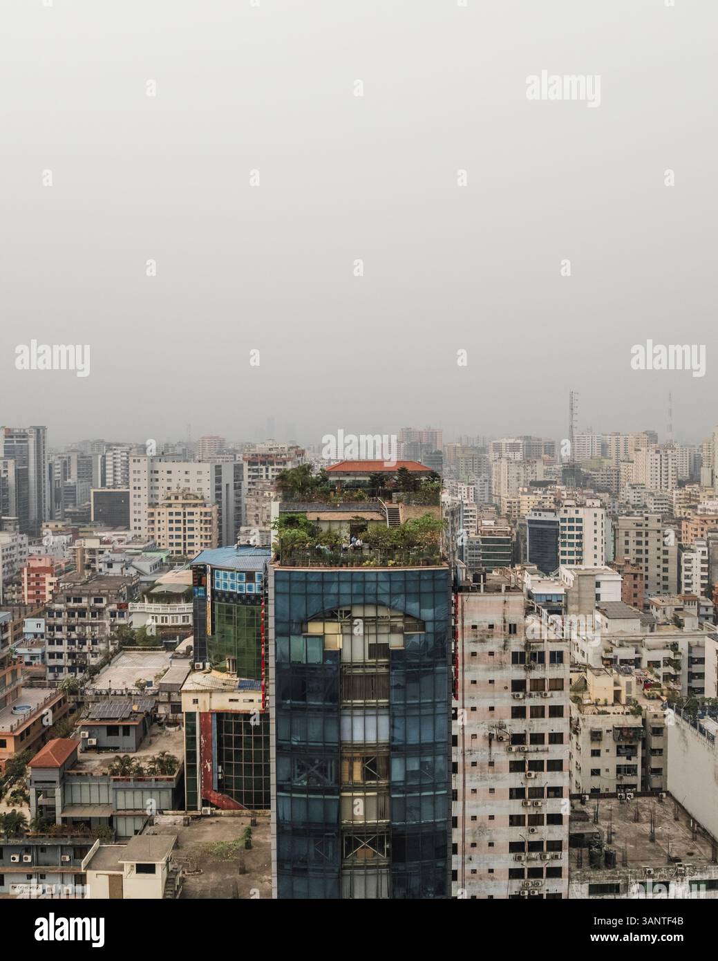 Aerial view of modern skyscrapers and urban landscape in downtown Dhaka ...