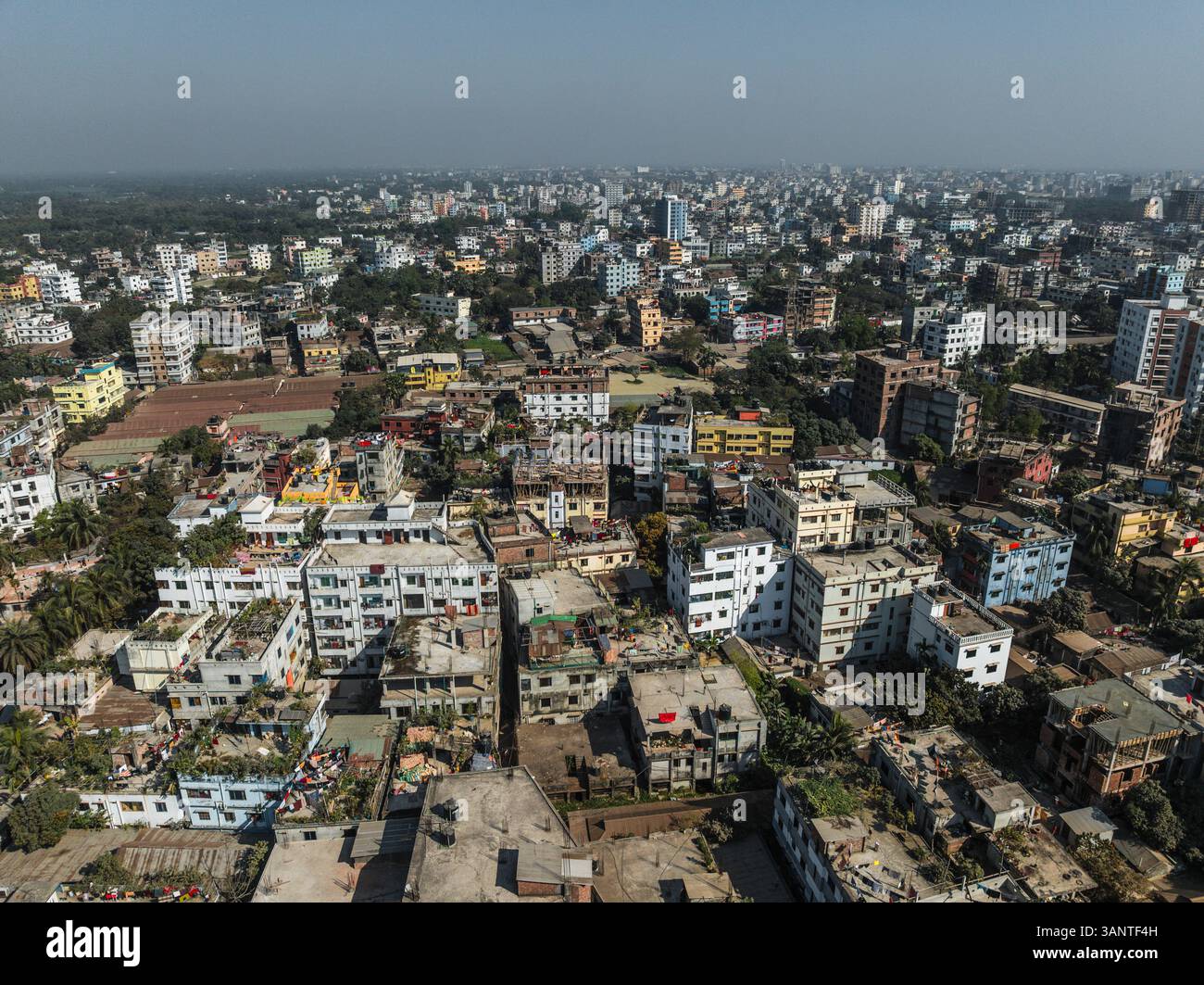 Aerial view of a vibrant urban landscape with densely populated ...