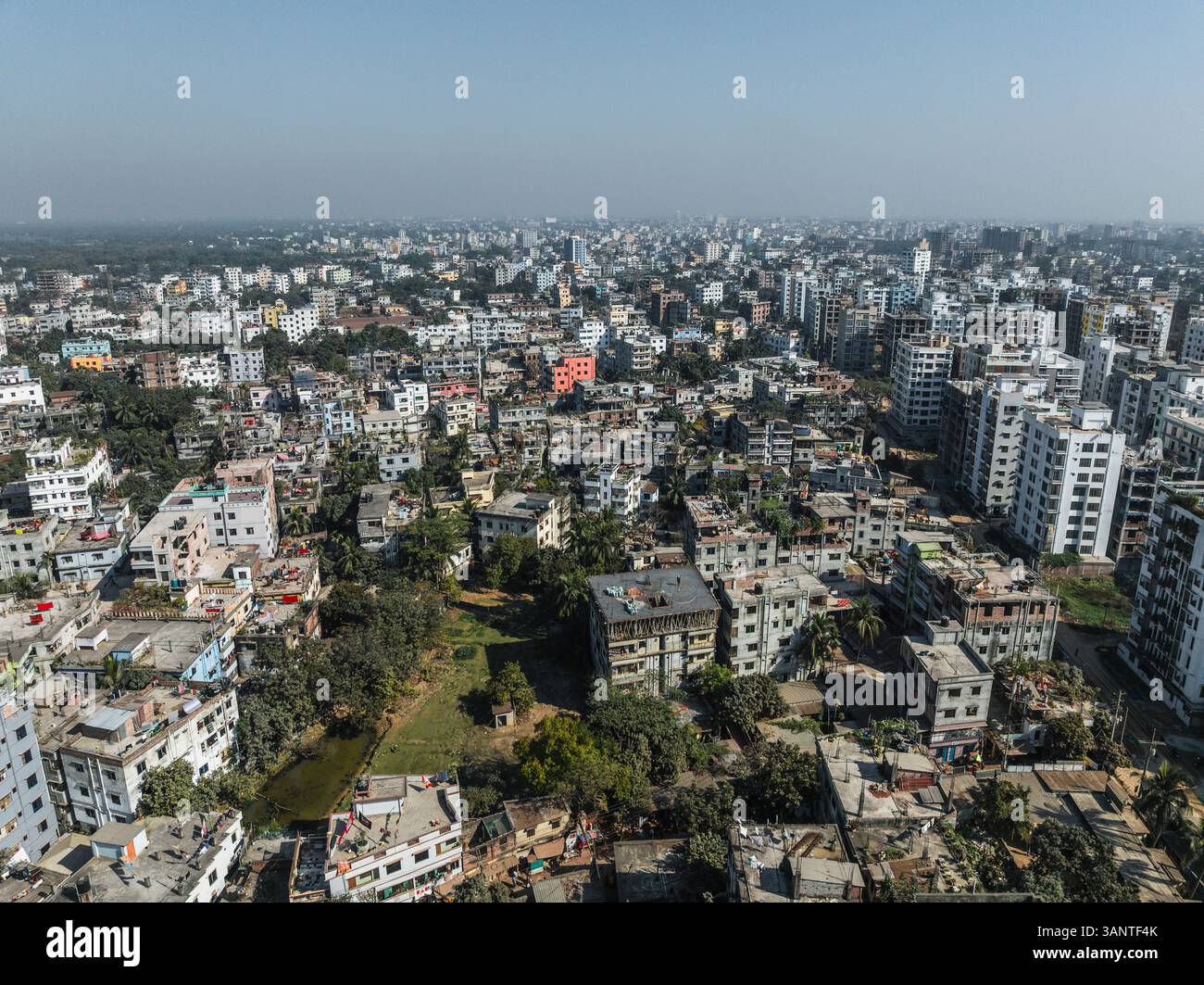Aerial view of dense urban landscape with modern residential buildings ...