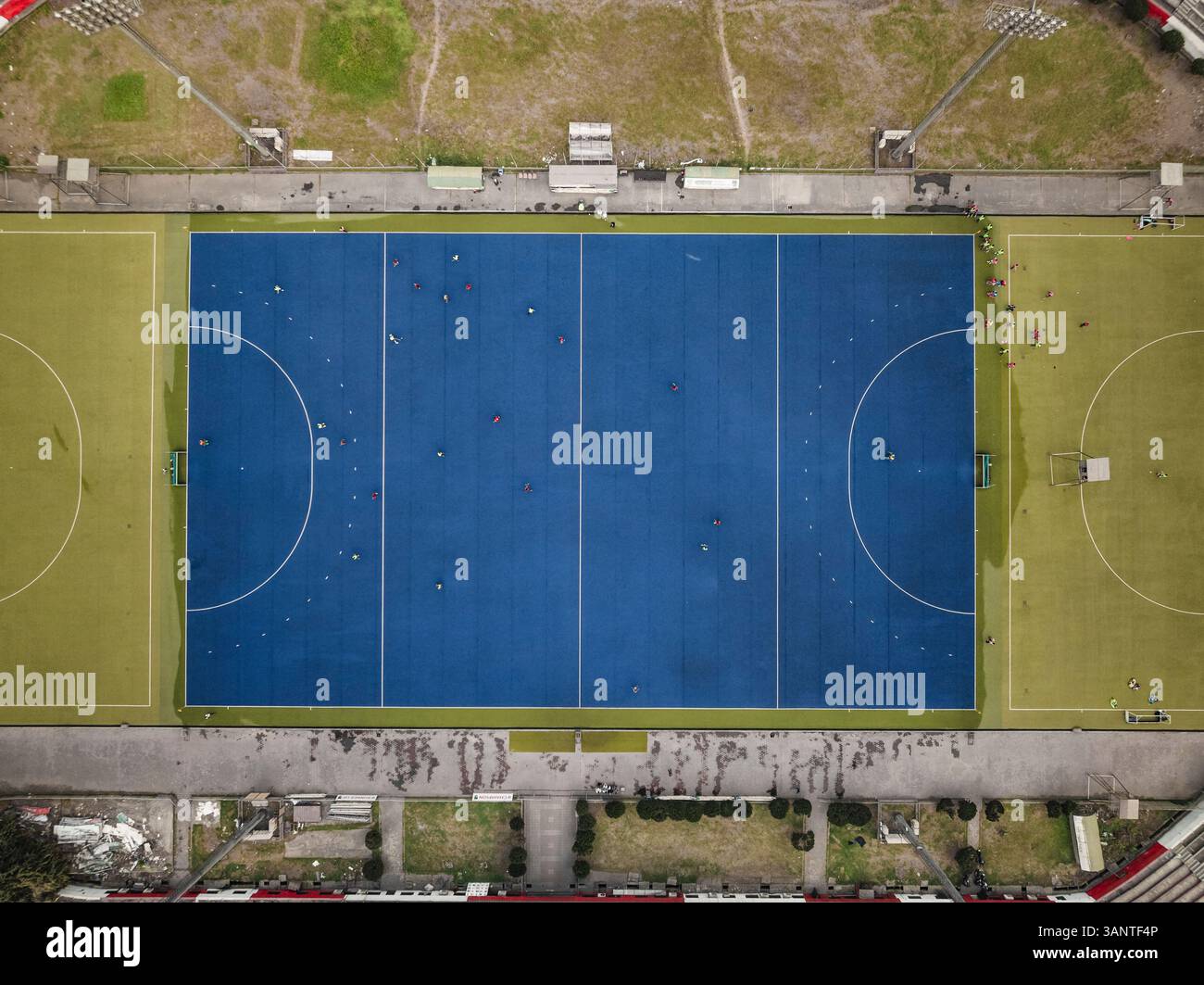 Aerial view of Bangladesh National Stadium with players on the soccer ...