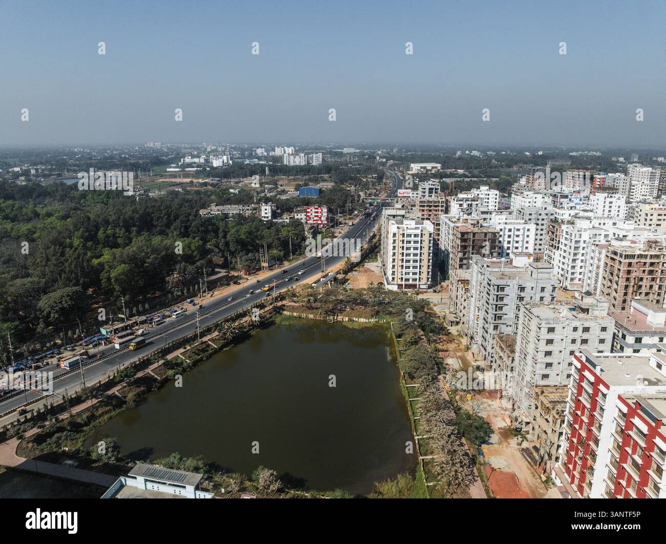 Aerial view of urban cityscape featuring modern residential buildings ...