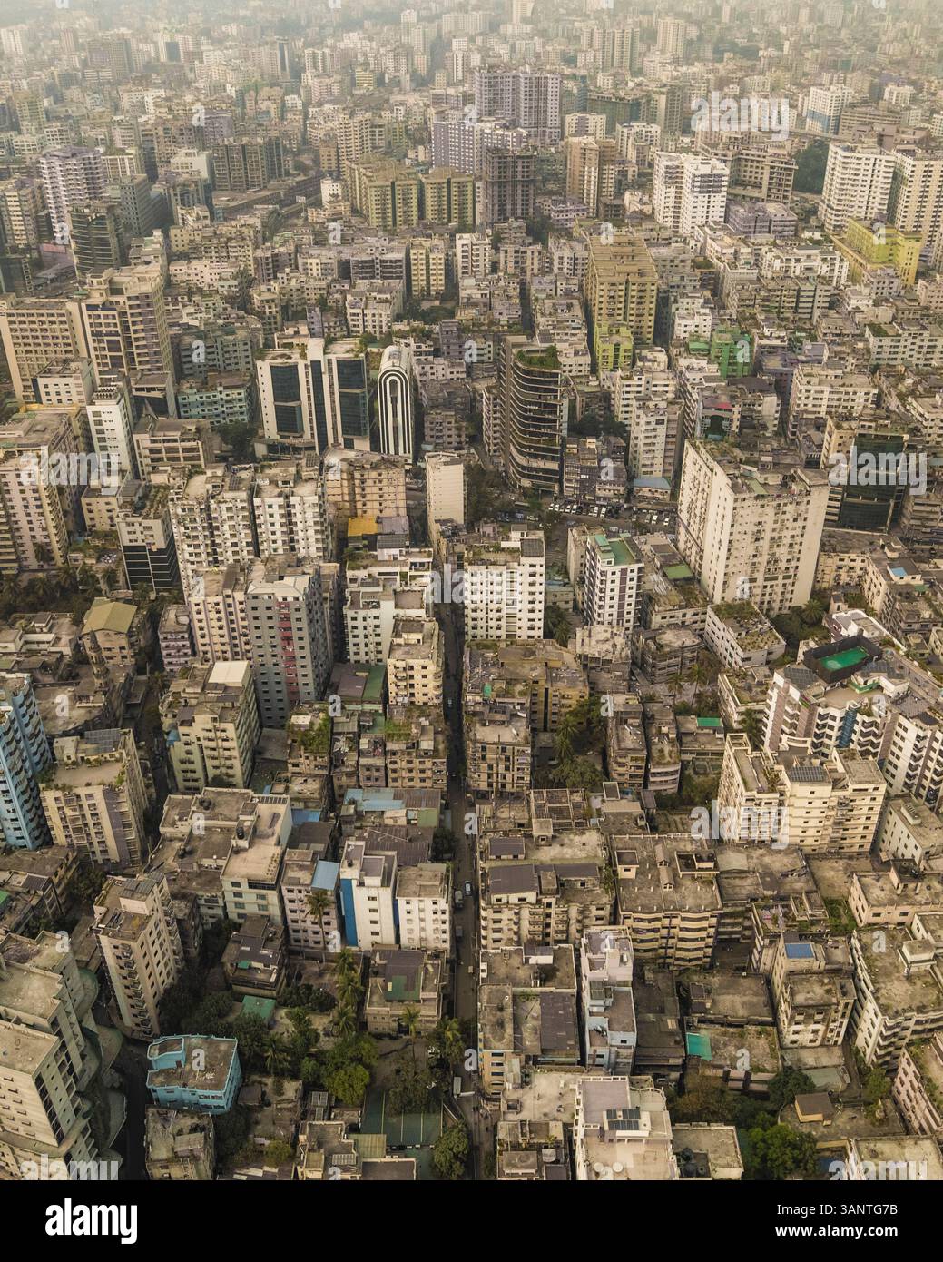 Aerial view of dense urban cityscape with high-rise buildings and ...