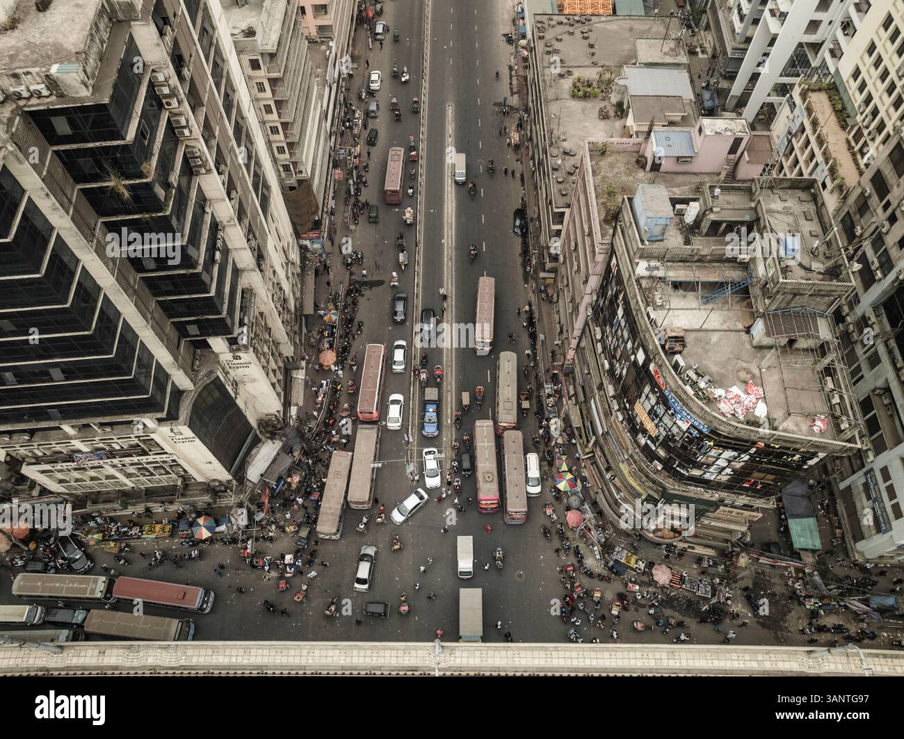 Aerial view of bustling urban landscape with high-rise buildings and ...