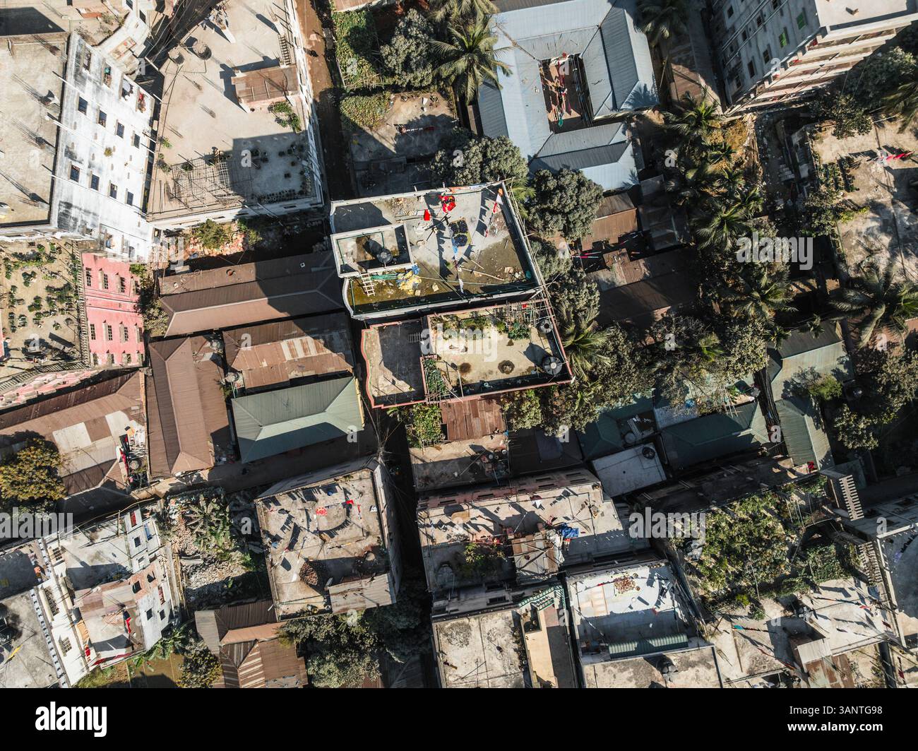 Aerial view of densely populated residential area with buildings ...