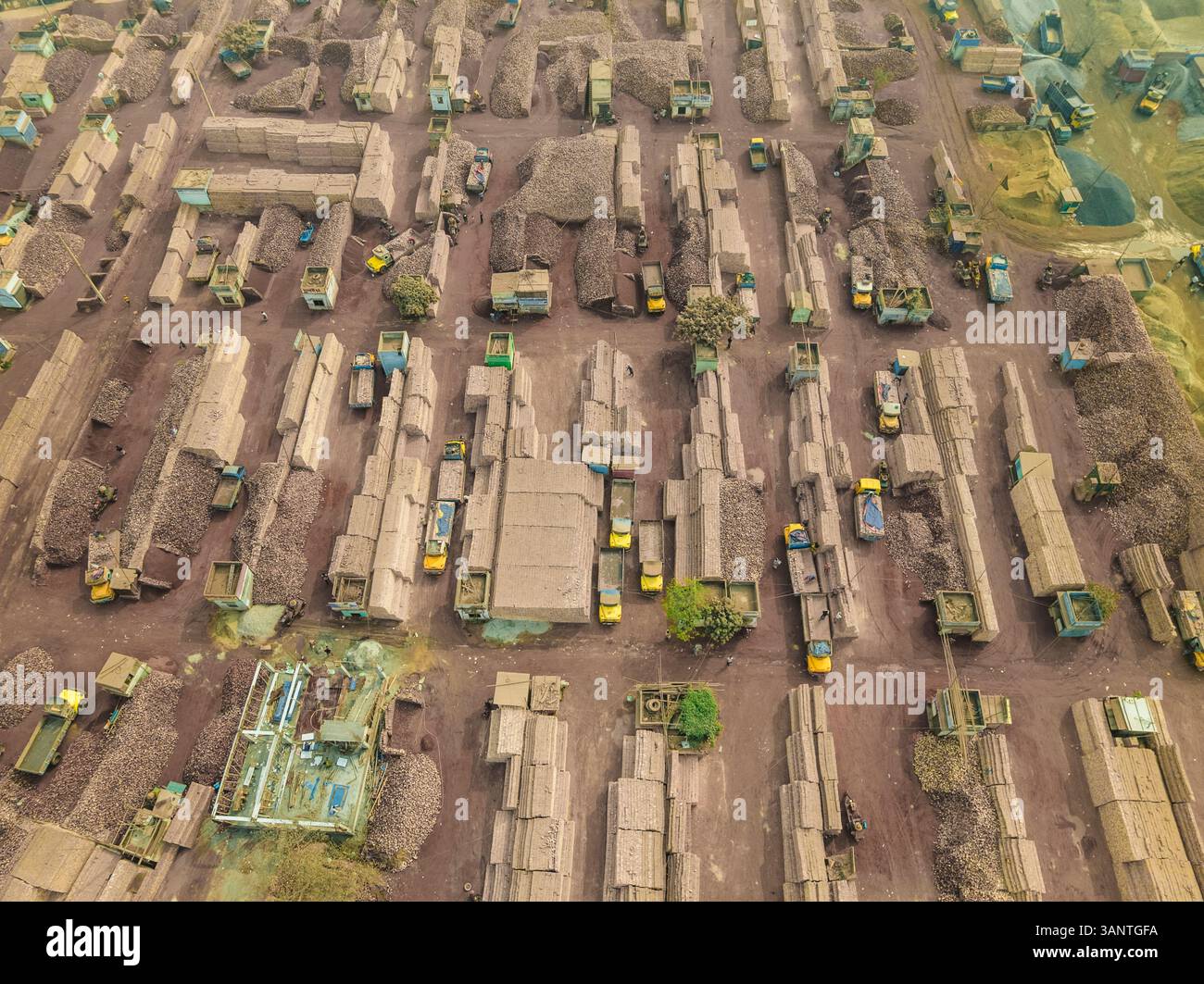 Aerial view of industrial area with cement industries and urban ...