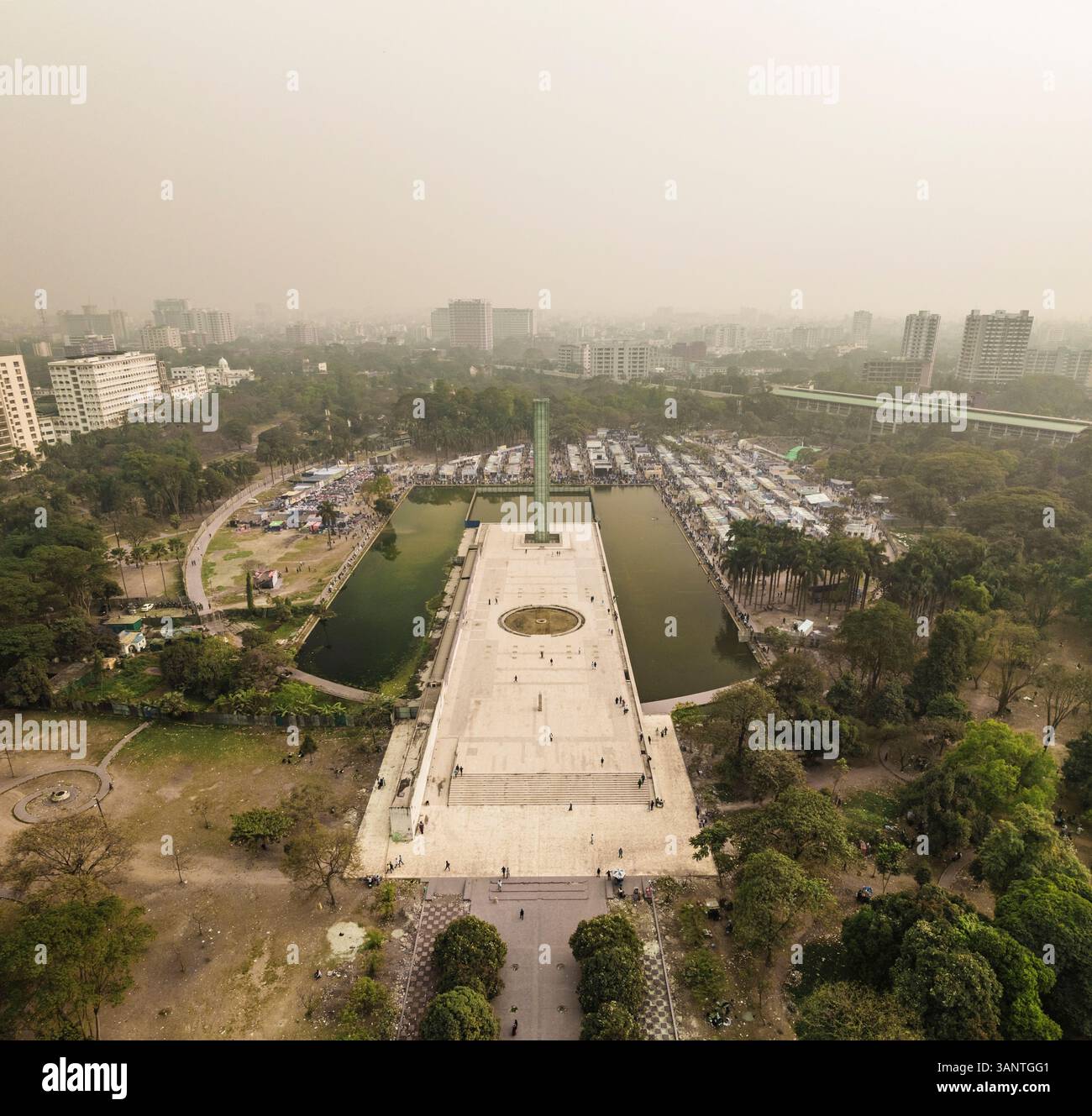 Aerial view of museum of independence surrounded by greenery and urban ...