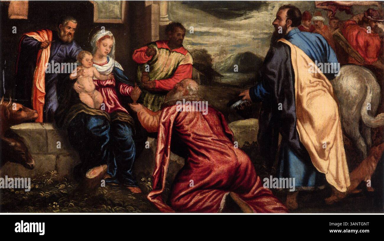 This 16th-century Venetian painting depicts the Adoration of the Magi, illustrating the three ...