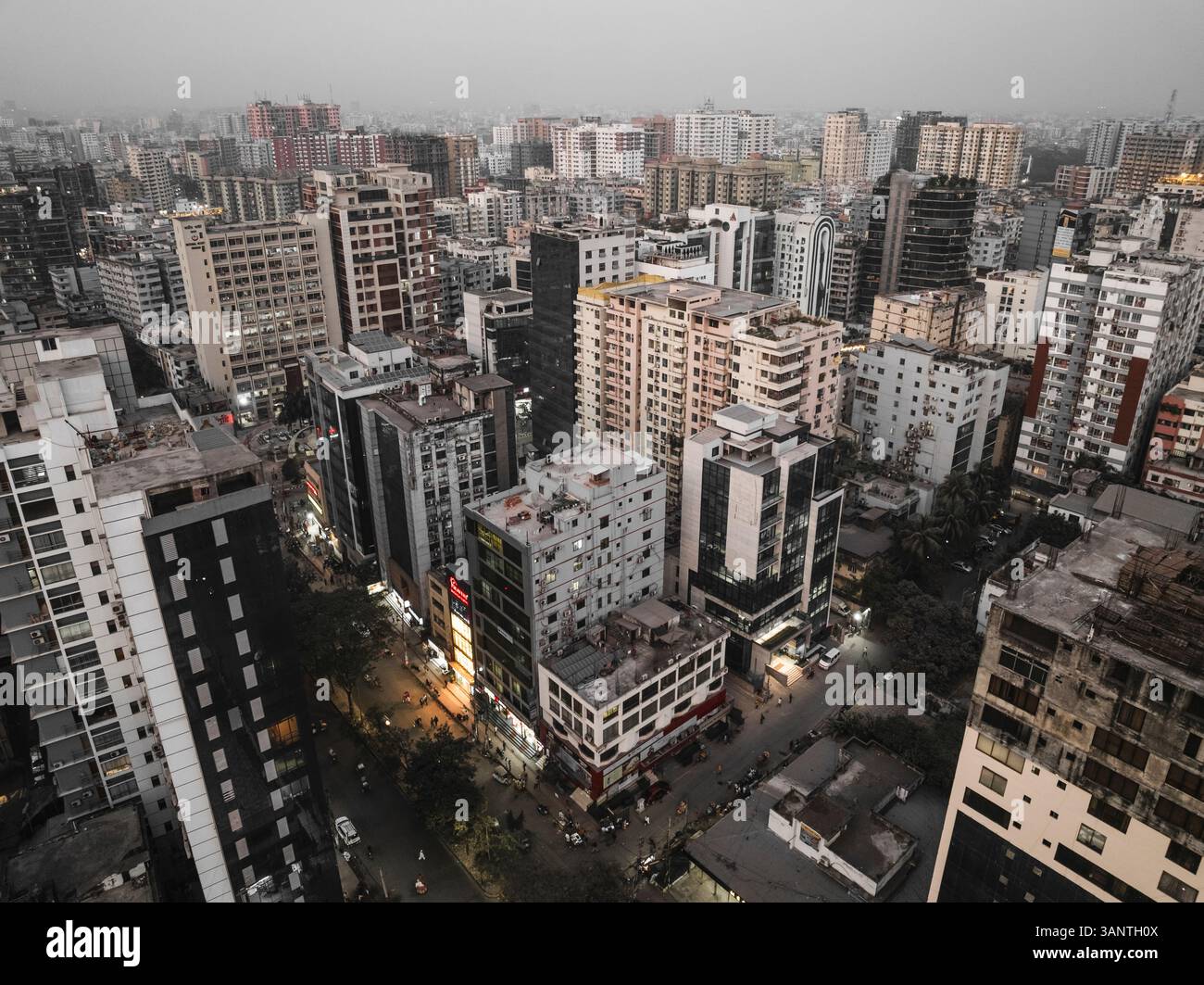 Aerial view of vibrant cityscape with modern high-rise buildings and ...