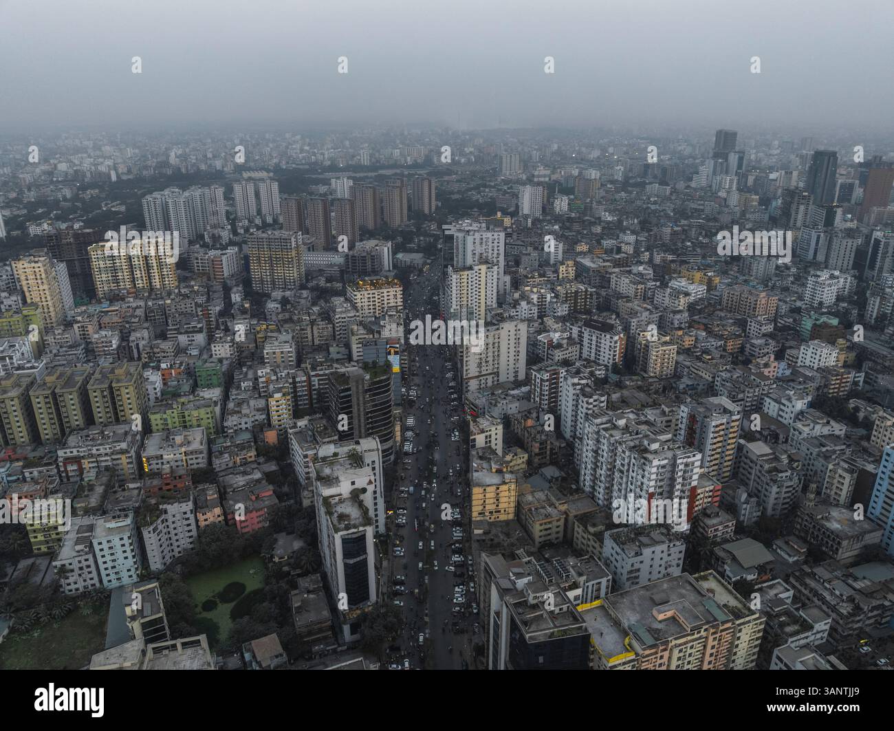 Aerial view of beautiful cityscape with high-rise buildings and traffic ...