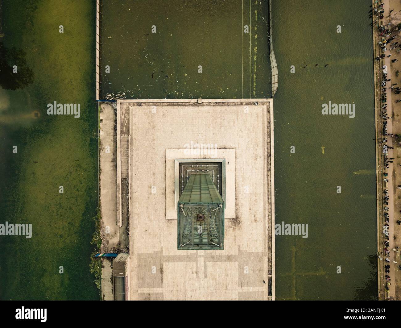 Aerial view of the beautiful Museum of Independence surrounded by water ...