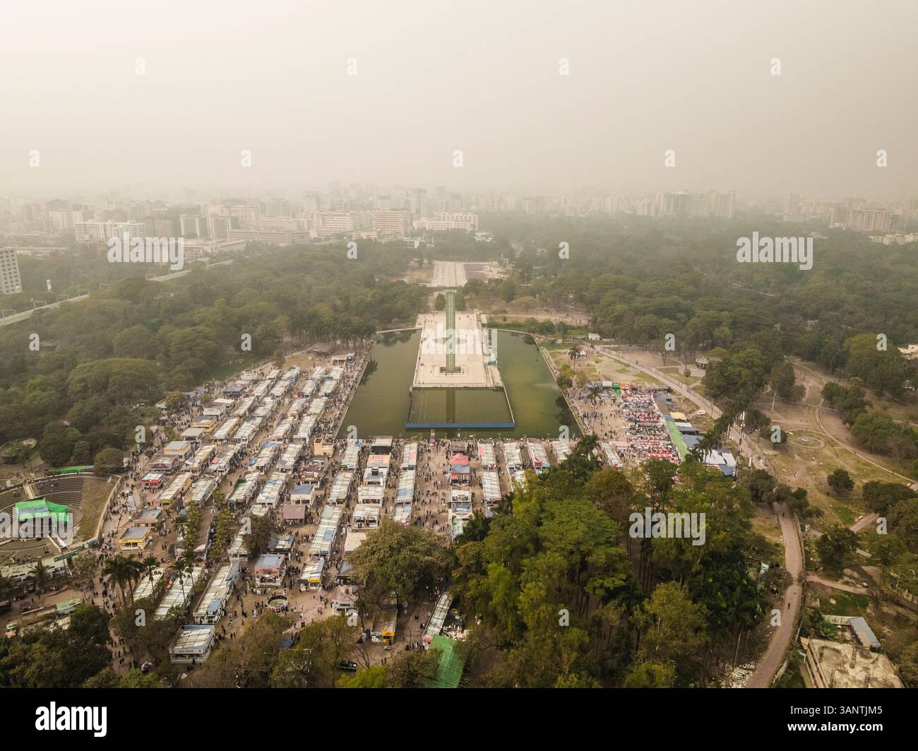 Aerial view of museum of independence surrounded by dense urban ...