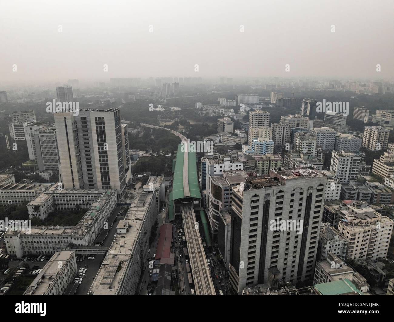 Aerial view of bustling urban landscape with high-rise buildings and ...