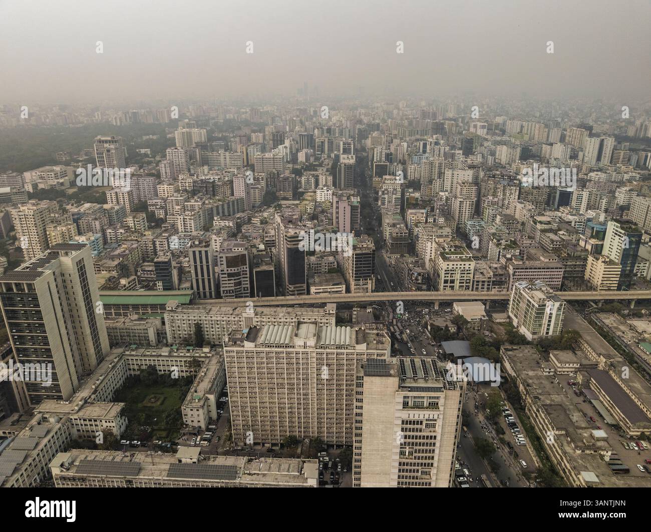 Aerial view of bustling urban cityscape with modern skyscrapers and ...
